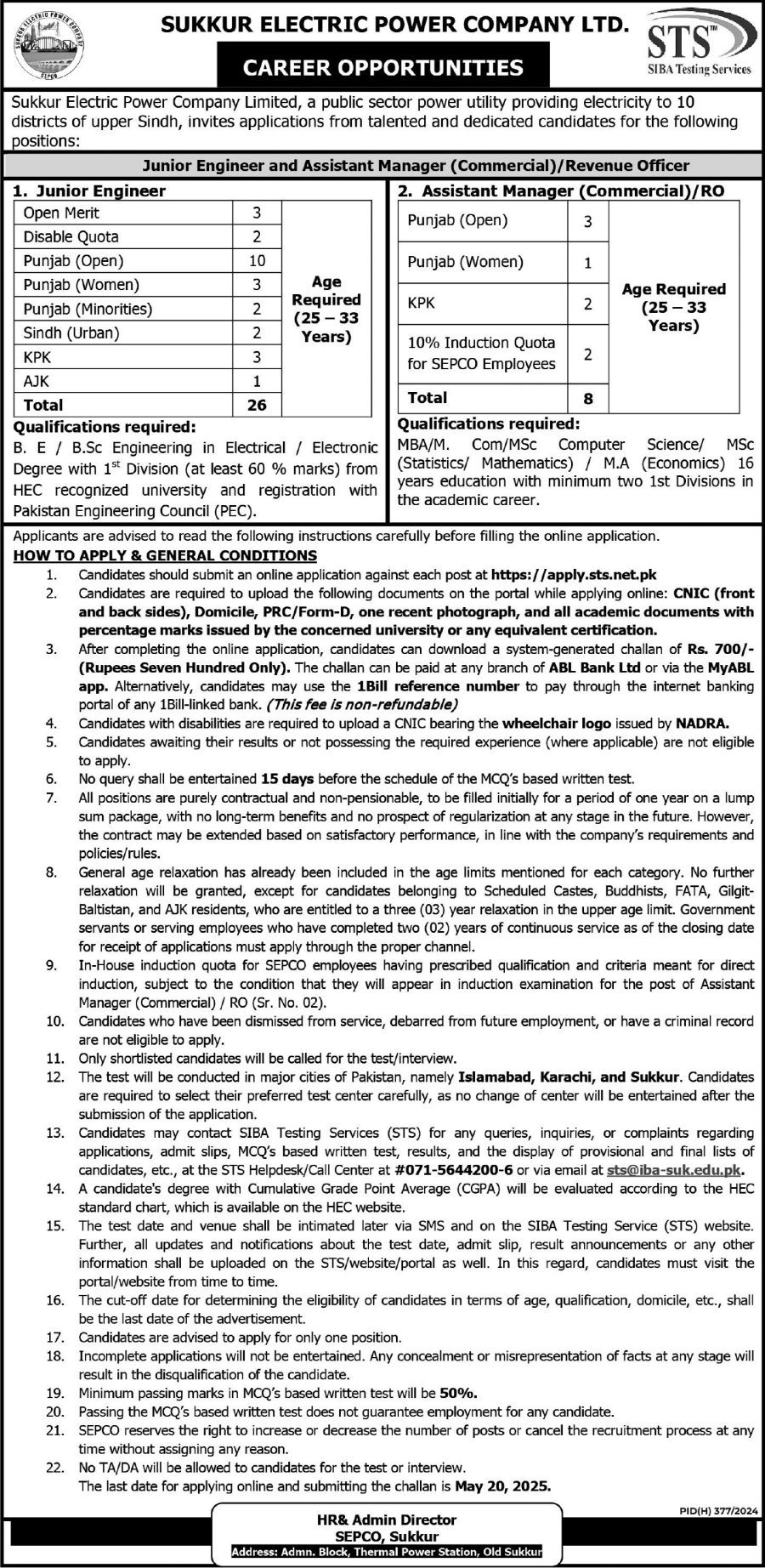 SEPCO Sukkur Jobs 2025 for Junior Engineer & Assistant Manager (apply ...