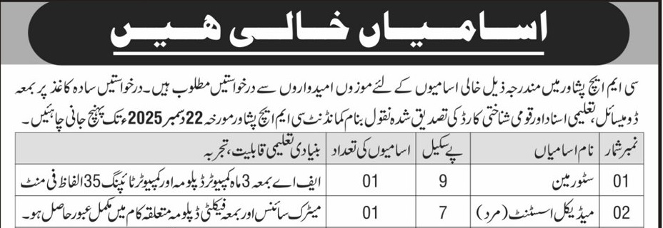 CMH Peshawar Jobs 2025 – BPS 1 to 9 Positions Available | Educativz