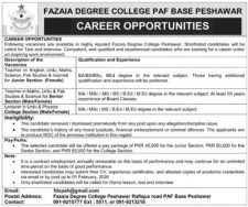 Fazaia Degree College Peshawar Jobs 2026 – Teachers & Lecturers Vacancies